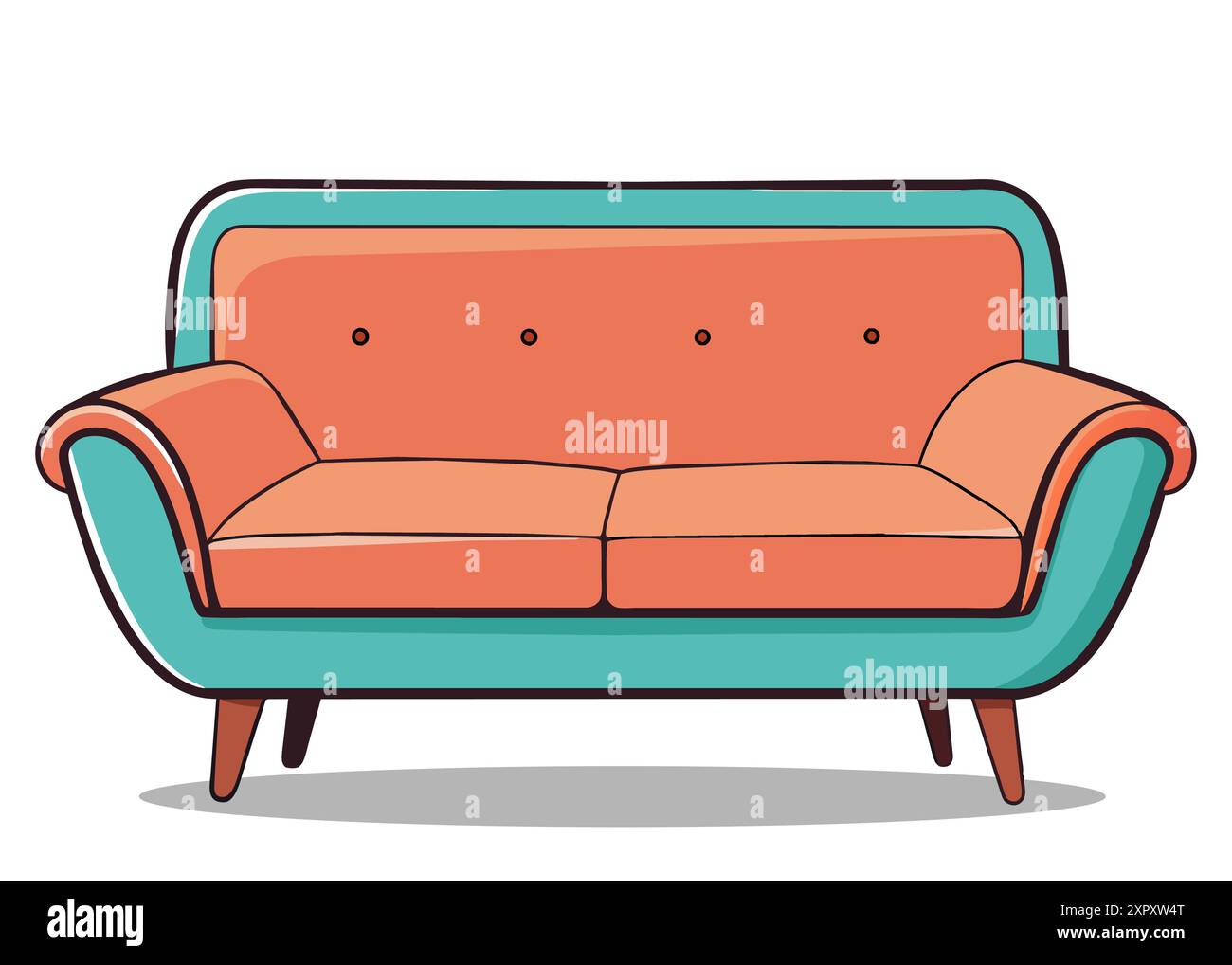 Hand drawn comfortable sofa. Cartoon style vector illustration Stock ...