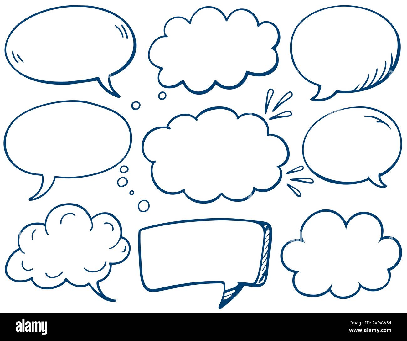 Hand drawn comic speech bubbles. Doodle style chat frames. Vector ...
