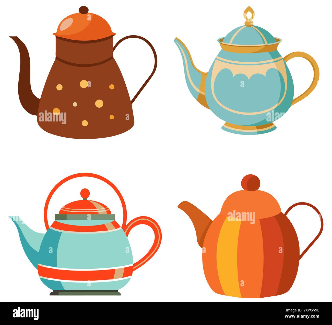 Set of hand drawn traditional teapots. Cartoon style vector ...