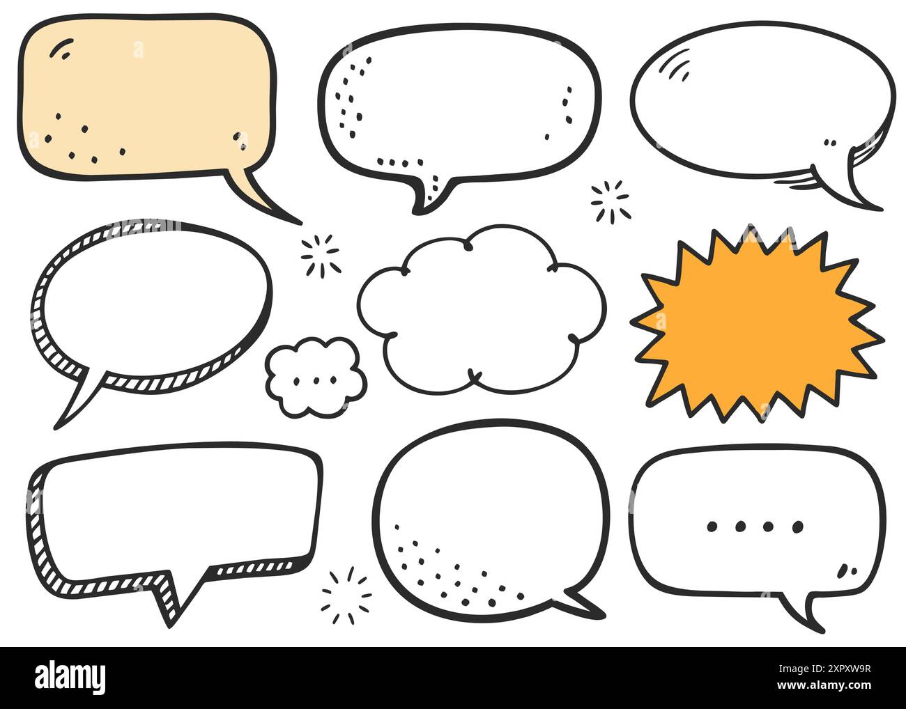 Hand drawn comic speech bubbles. Doodle style chat frames. Vector ...