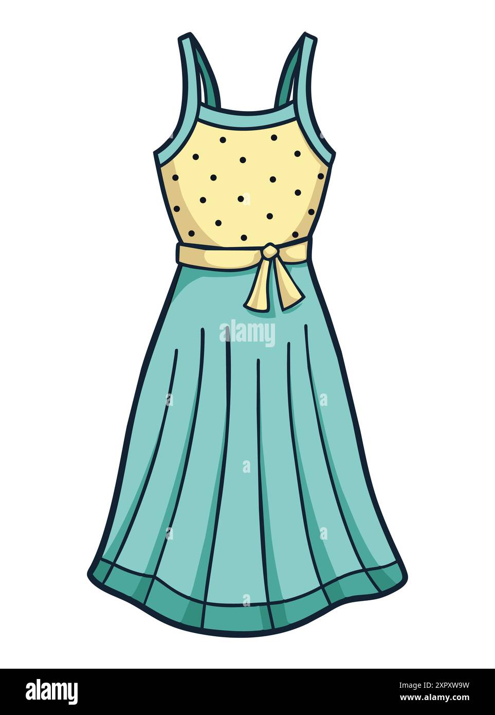 Hand drawn blue sundress. Woman summer clothes. Cartoon vector ...