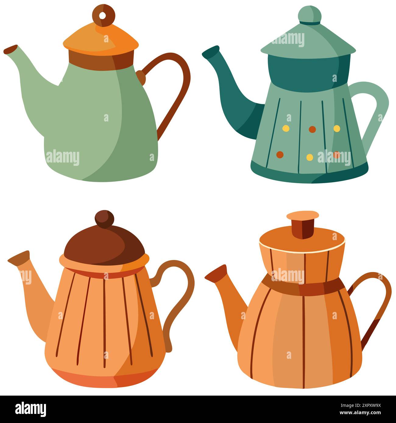 Set of hand drawn traditional teapots. Cartoon style vector ...