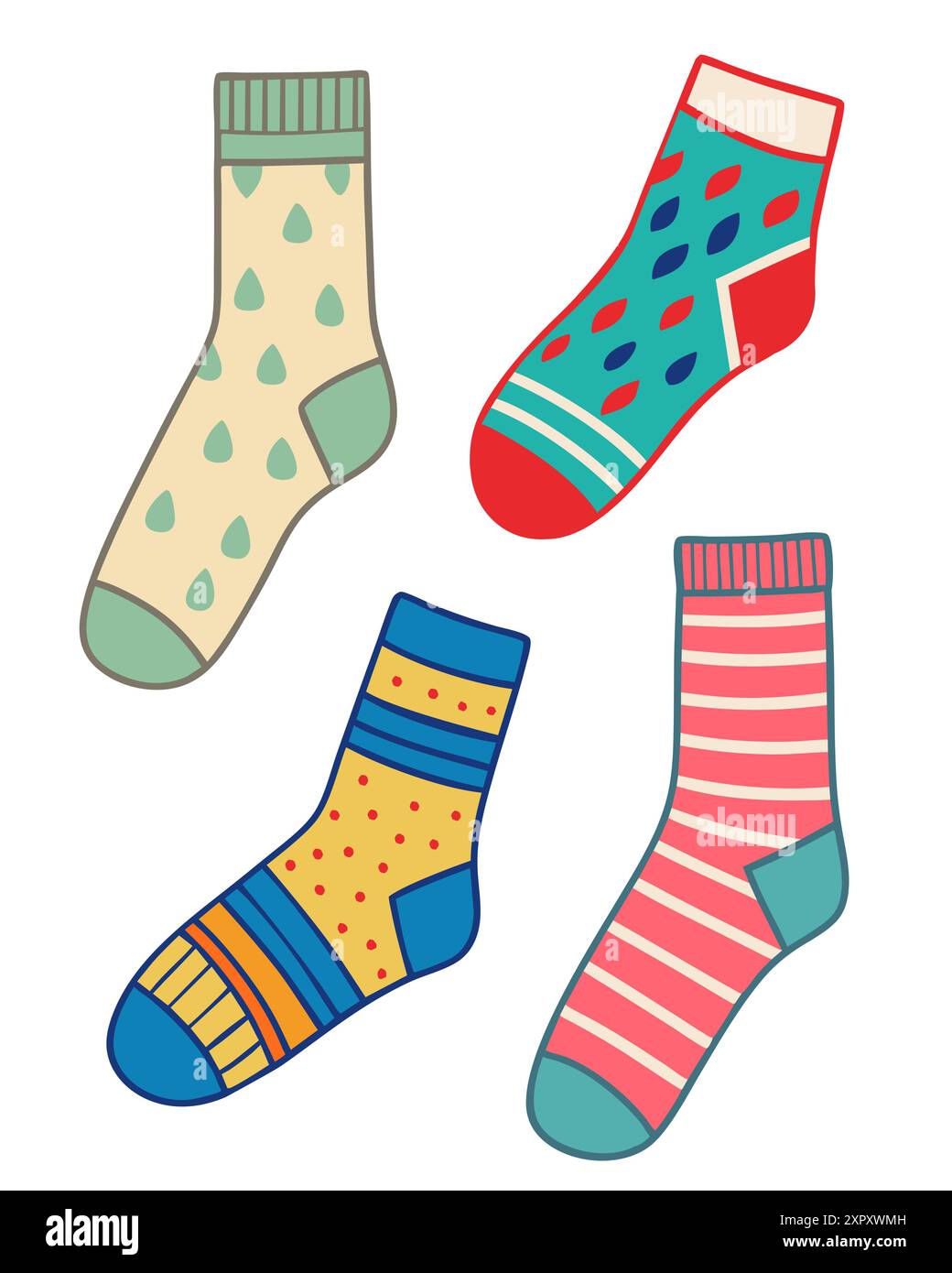 Set of hand drawn colorful socks isolated on white background. Cartoon ...