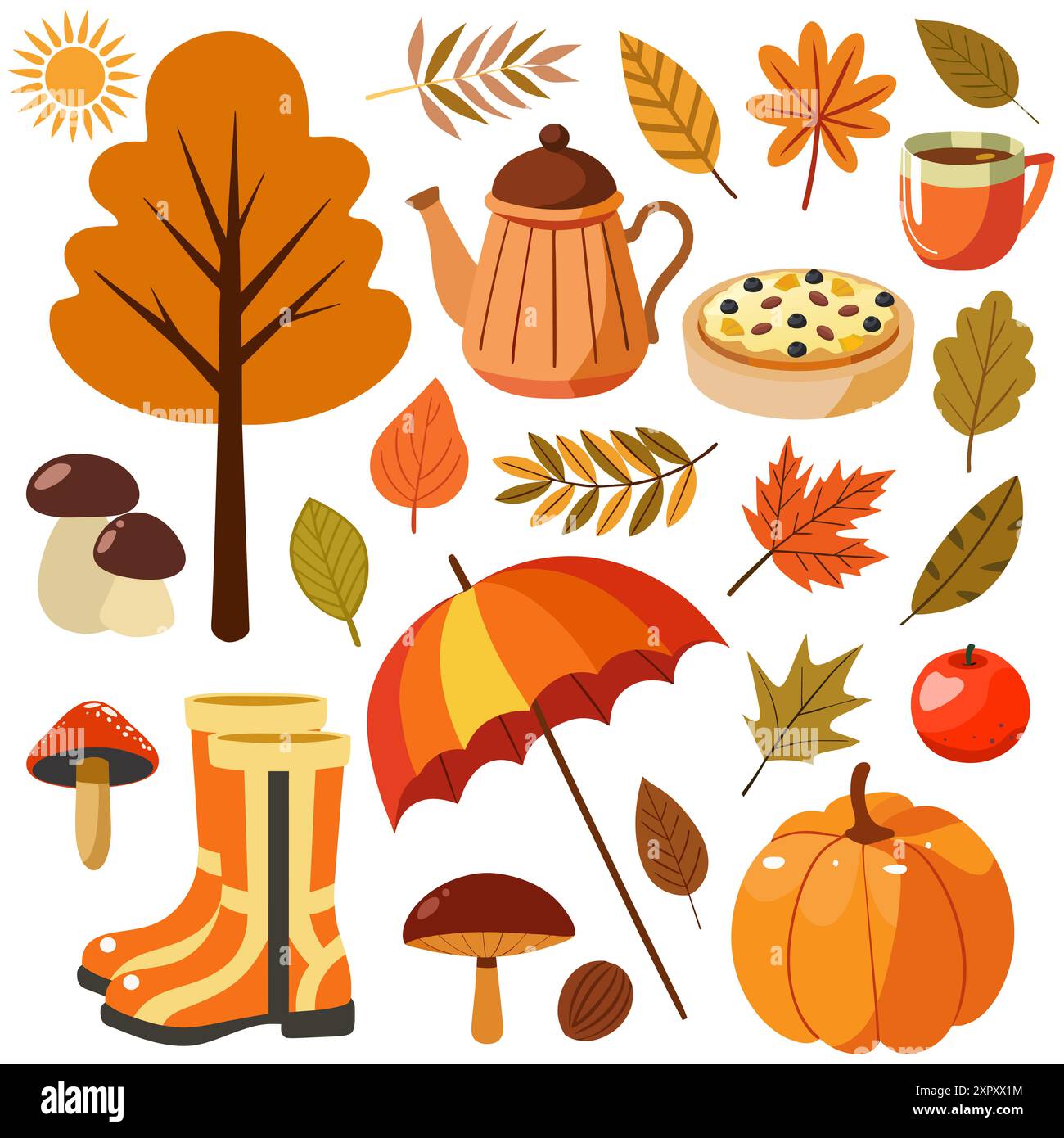 Set of autumn objects. Cute hand drawn elements to create a poster or ...