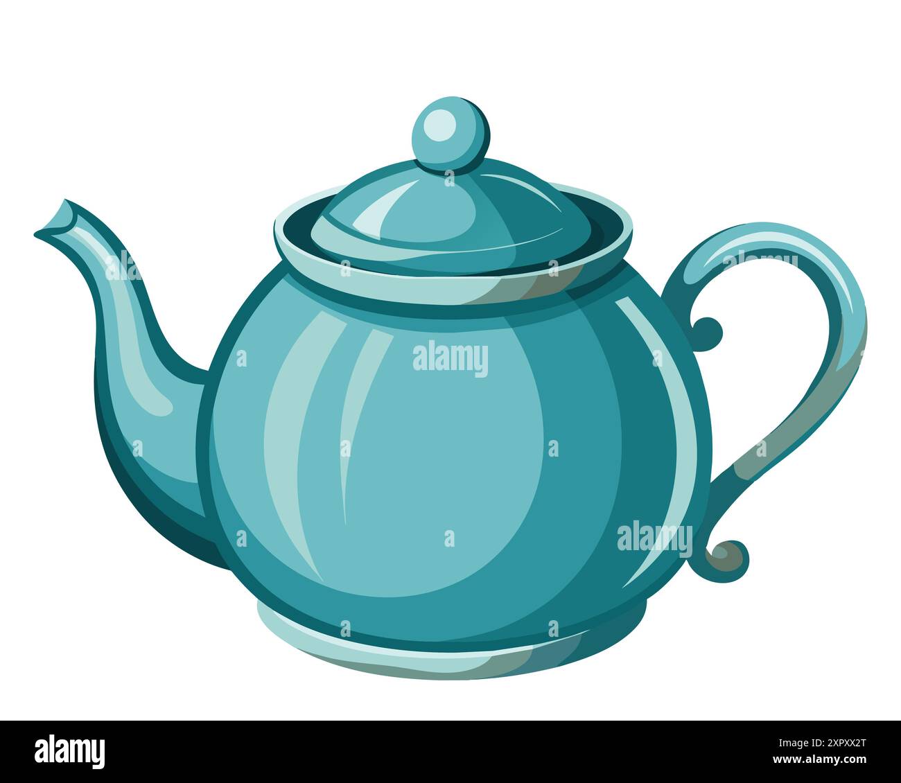 Blue vintage porcelain teapot. Cartoon style vector illustration Stock ...