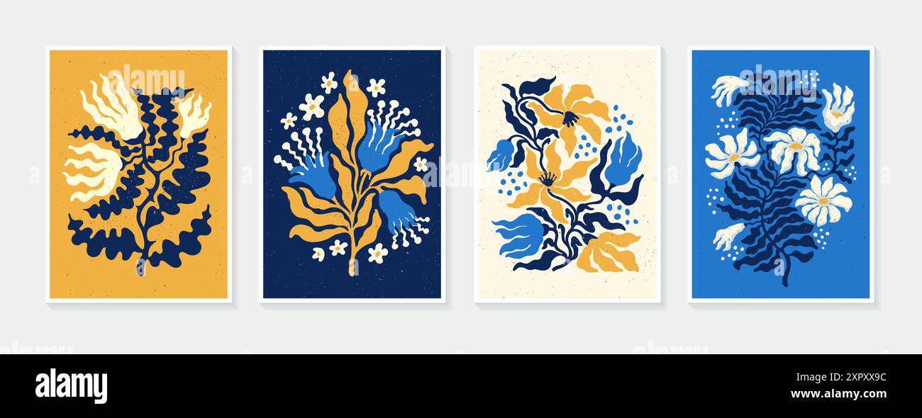 Floral Abstract contemporary poster. Groovy Modern Matisse style art ...