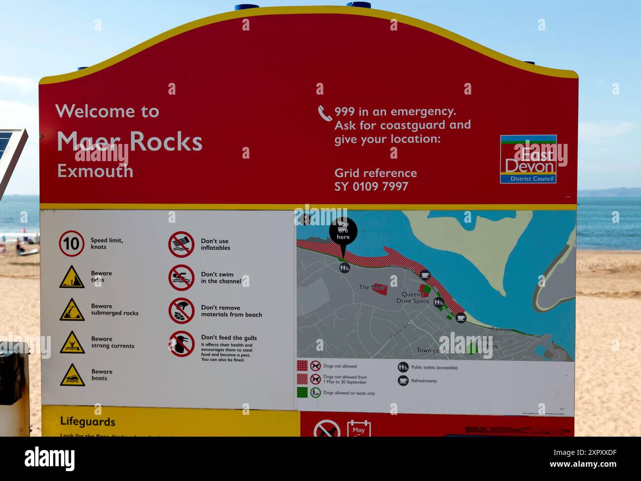 Safety information and Map, on an East Devon District Council sign at ...