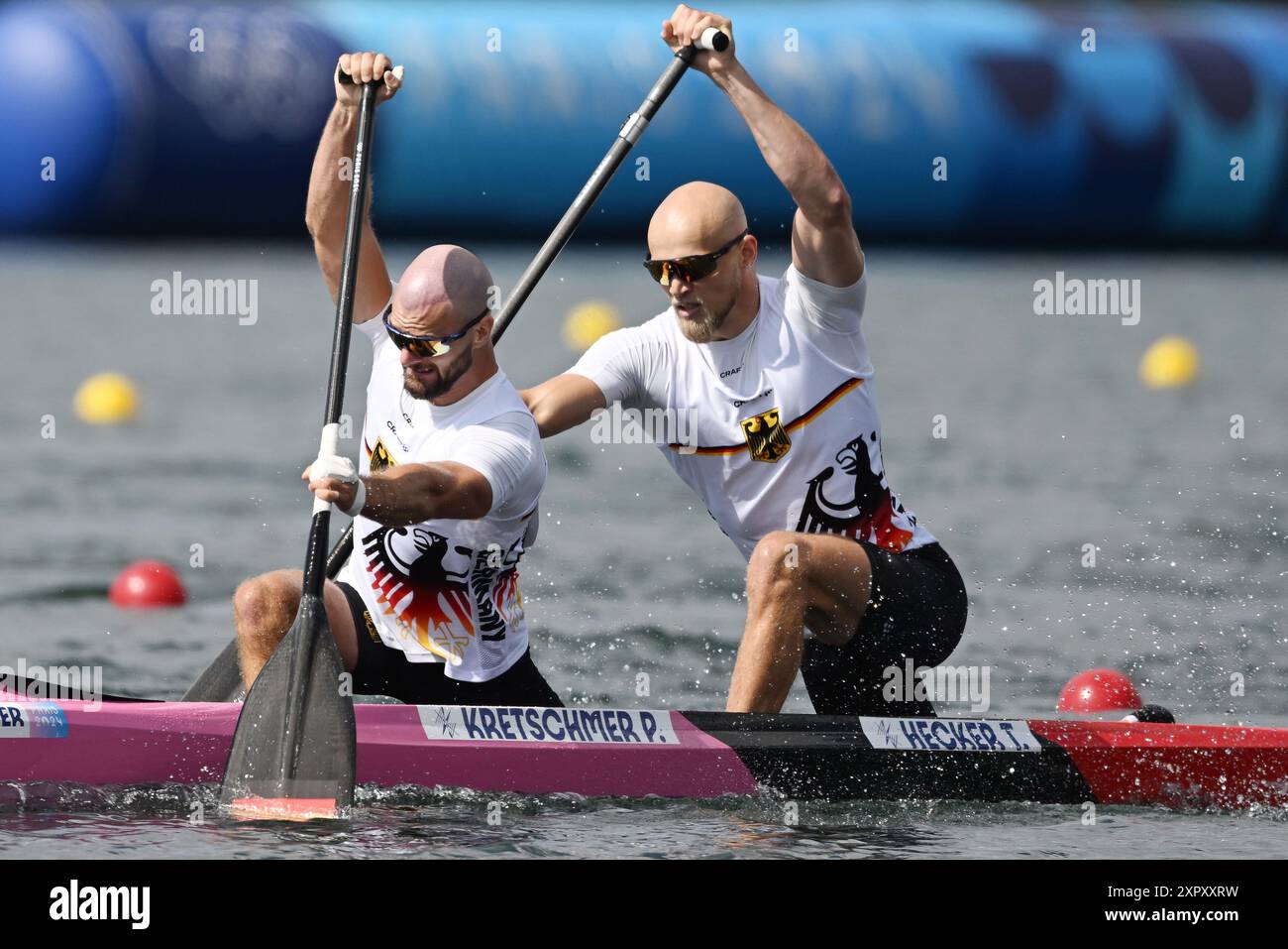 Vaires Sur Marne, France. 08th Aug, 2024. Olympics, Paris 2024, canoe, canoe two-man, 500 m, men ...