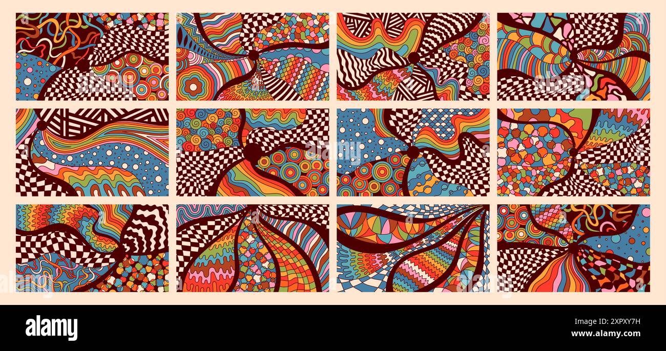 Zentangle psychedelic bright coloring antistress pages with ...