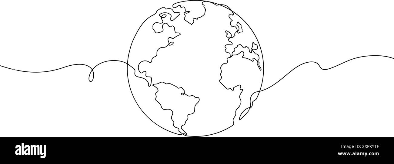 planet earth thin line illustration decorative. world continuous one ...