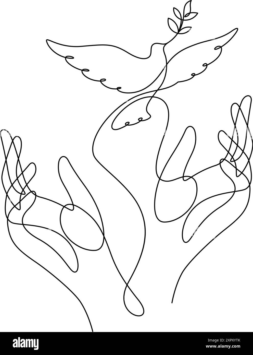 white dove with olive branch and caring hands one line drawing continuous vector illustration ...