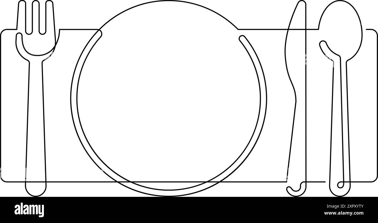 spoon fork table knife place mat continuous line art copy space vector ...