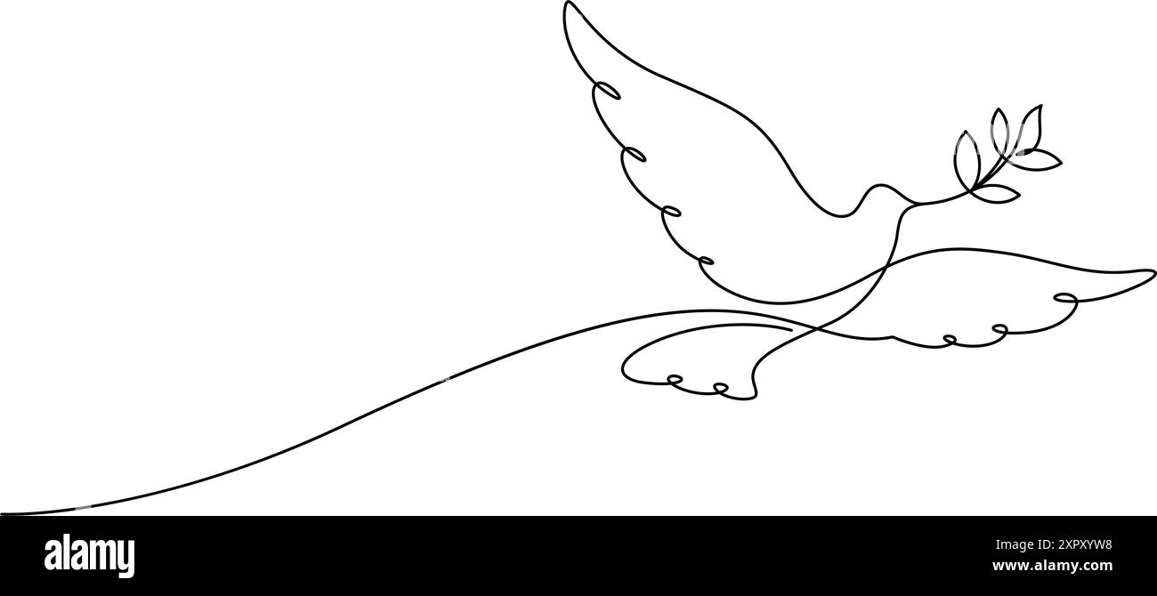 white dove flying with olive branch peaceful and freedom conceptual one line drawing continuous ...