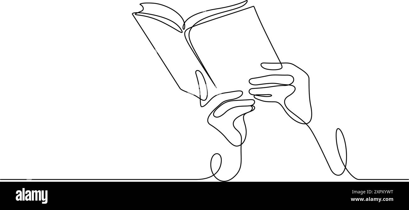 hand holding book one line continuous drawing copy space minimalism ...