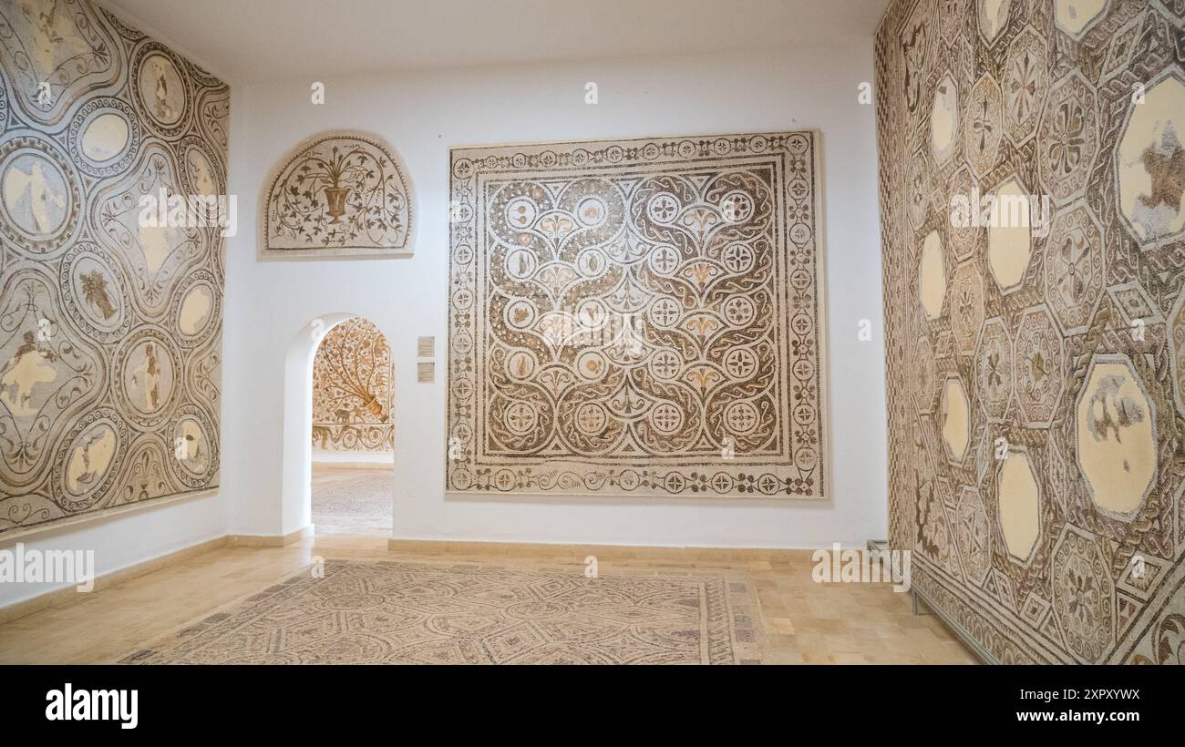Roman natural stone tile heritage mosaics of the museum at Tunisia ...