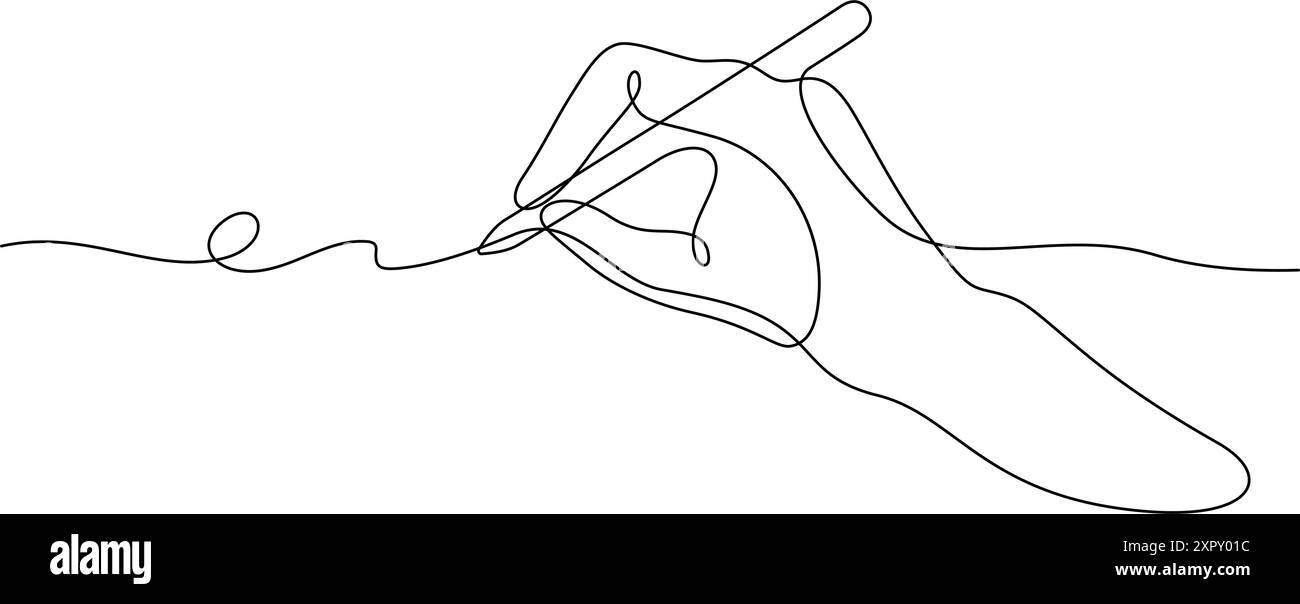 pen in hand writing autograph one line drawing continuous vector ...