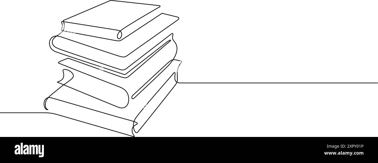 pile books one line drawing continuous vector illustration and copy ...