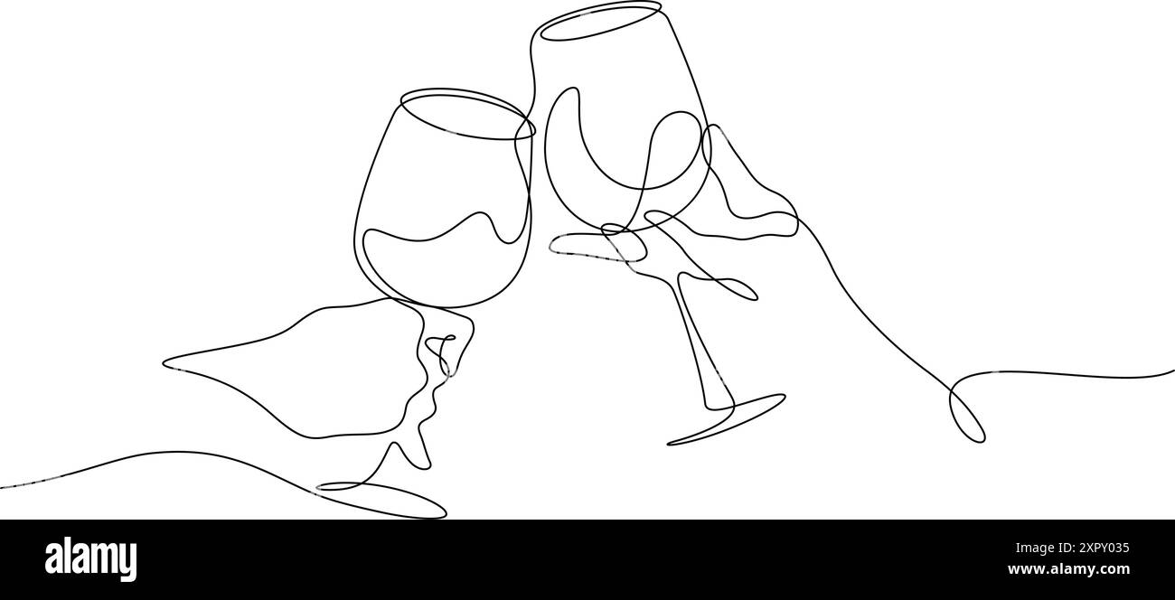 wine glass clinking cheers one line drawing continuous minimalism ...