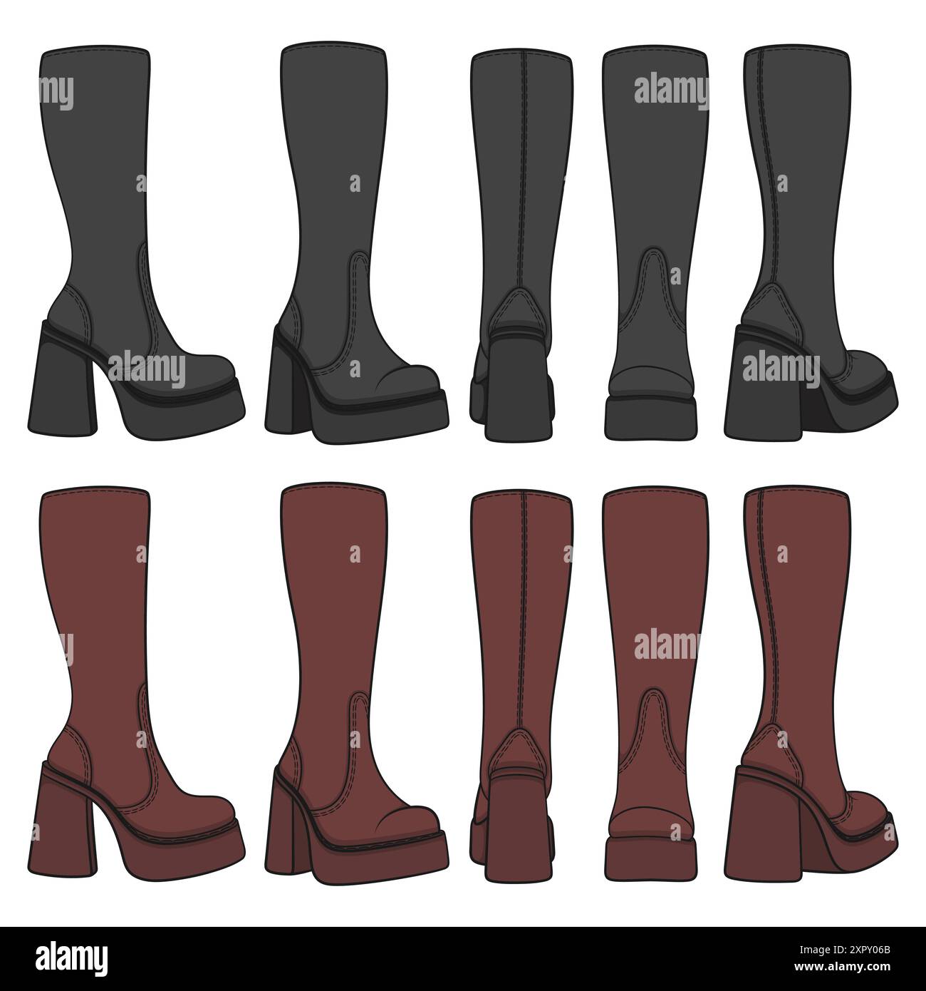 Set of colored retro boots. Isolated vector objects on white background ...