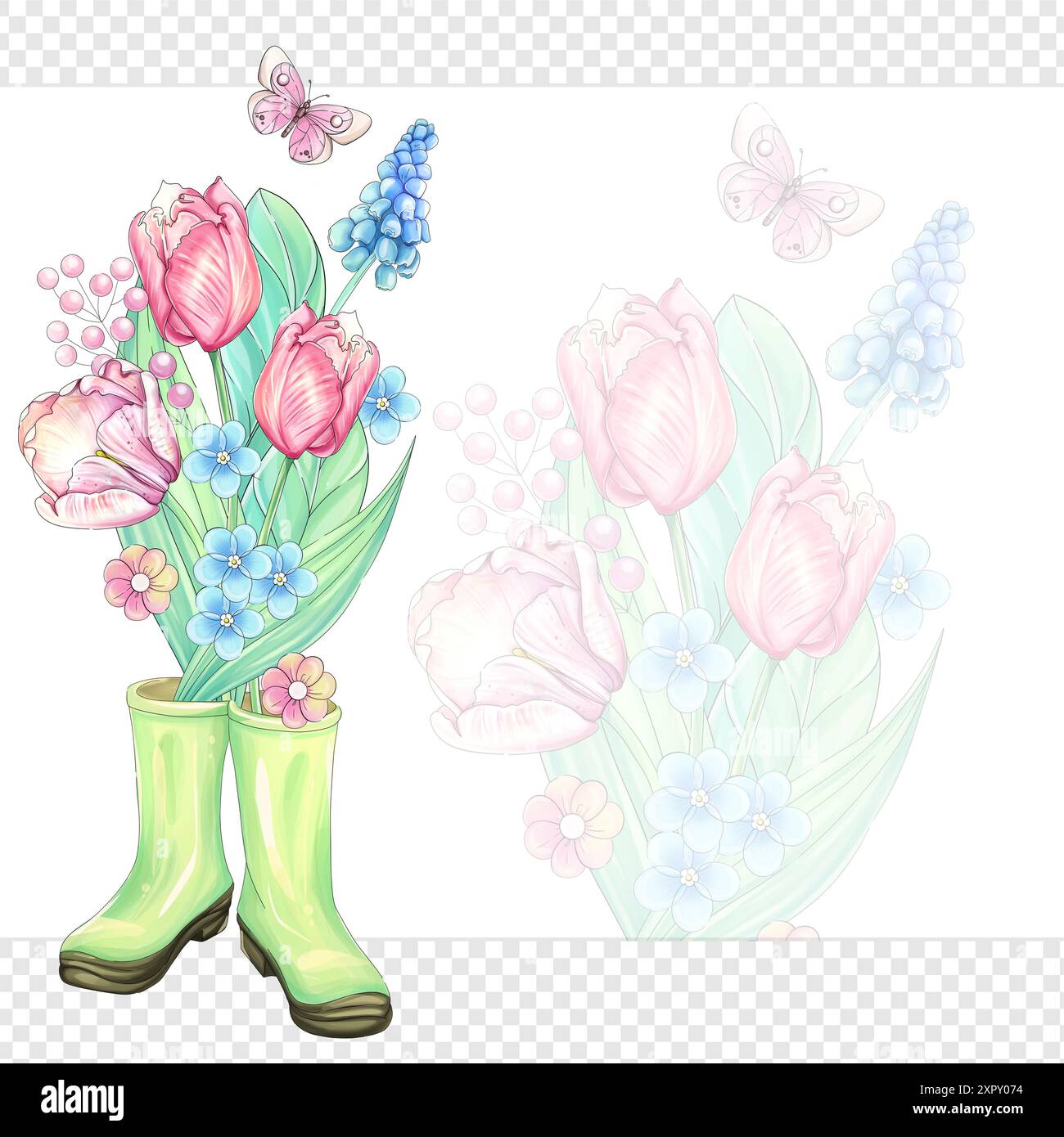 Watercolor spring template for Mother's day. Hand draw garden border ...