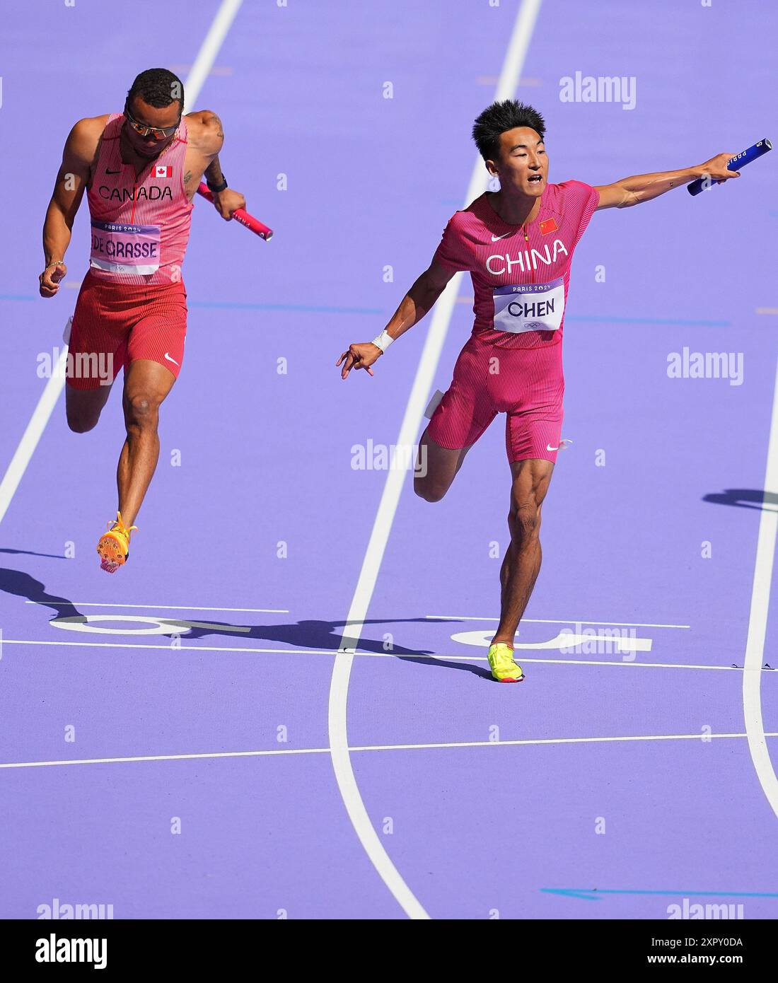 Paris, France. 8th Aug, 2024. Chen Jiapeng (R) of team China and Andre ...