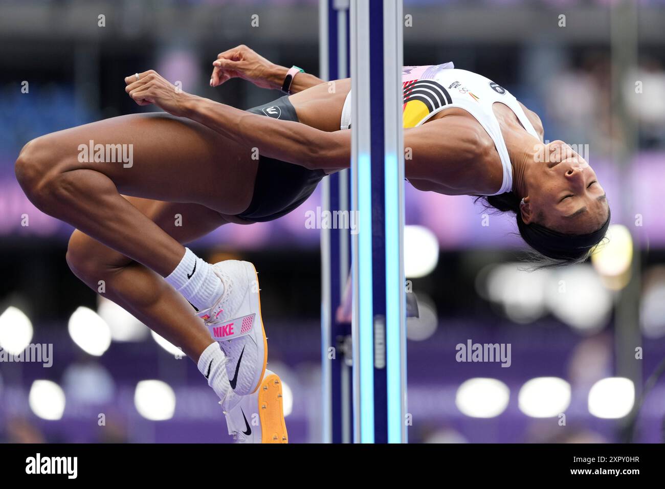 Nafissatou Thiam, of Belgium, competes during the women's heptathlon ...