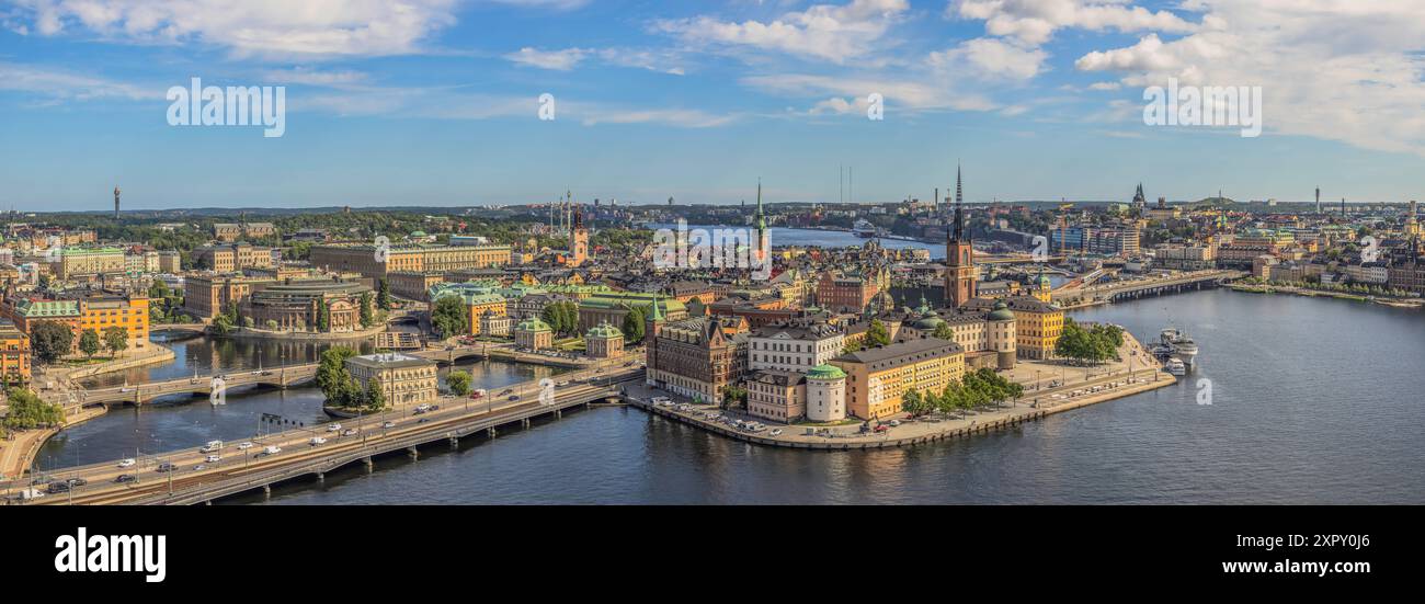 Wide-angle Panoramic cityscape view of the old town of Stockholm ...