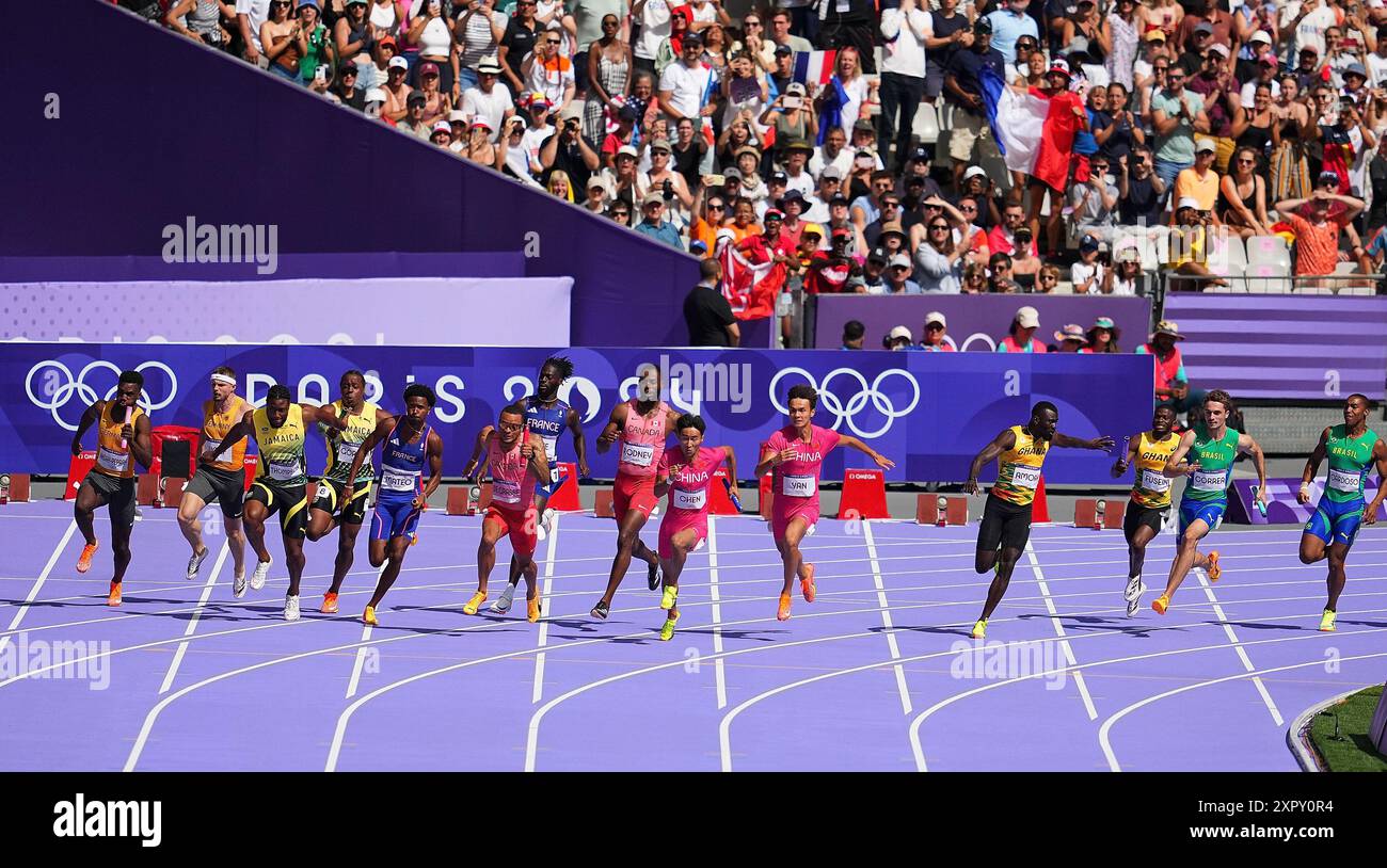 Paris, France. 8th Aug, 2024. Chen Jiapeng (4th R front) of team China ...