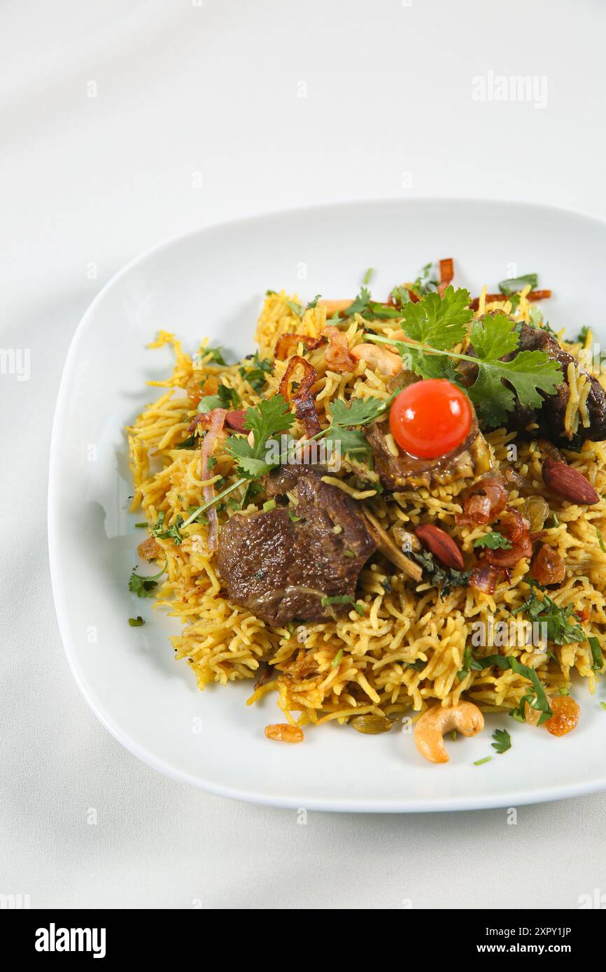 Delicious and Spicy Beef Biryani and Kabab. Beef Arabic biryani - Rice ...
