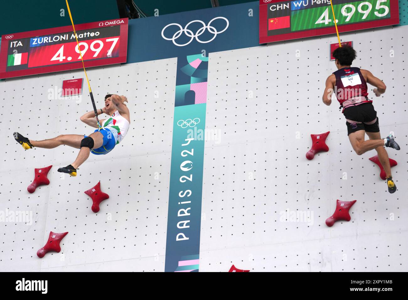 Matteo Zurloni of Italy, left, and Wu Peng of China compete in the men ...