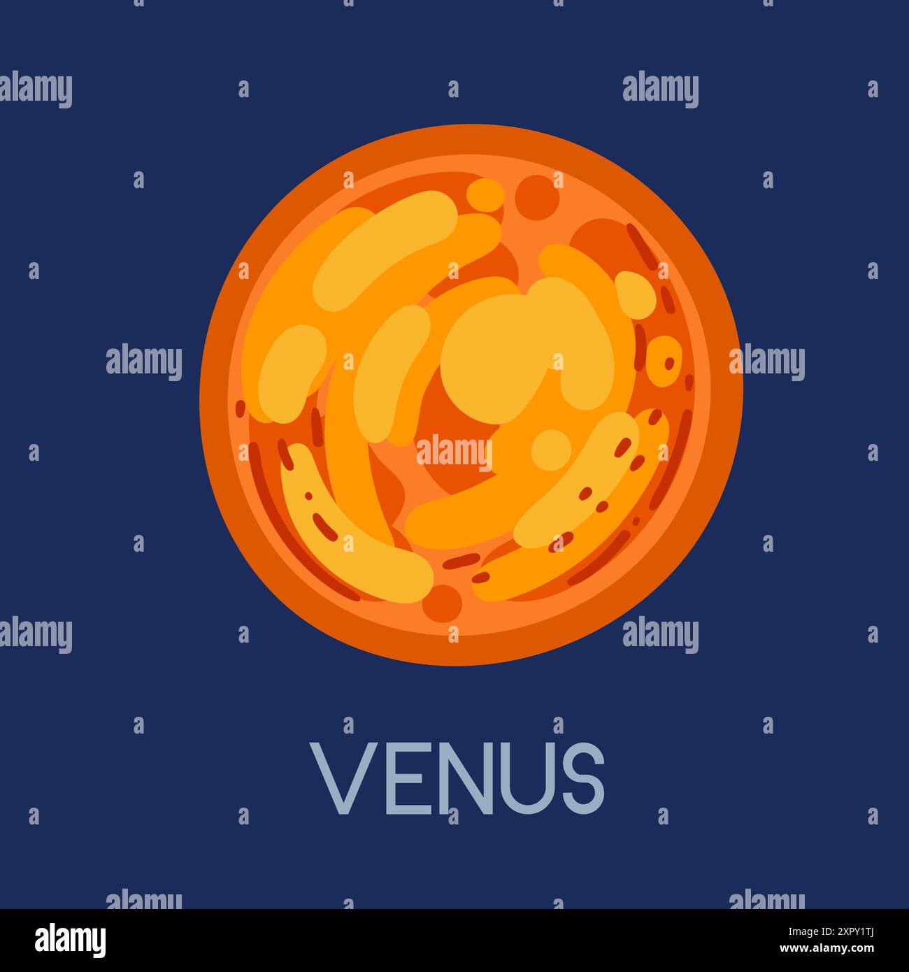 Bright Venus planet with title. Solar system planet with vivid surface ...