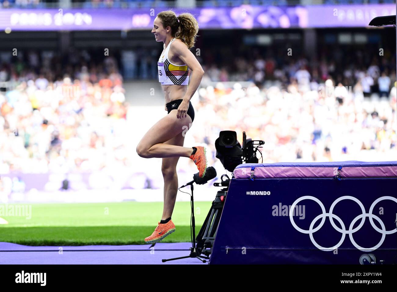 Belgian athlete Noor Vidts reacts after the high jump, second event of ...