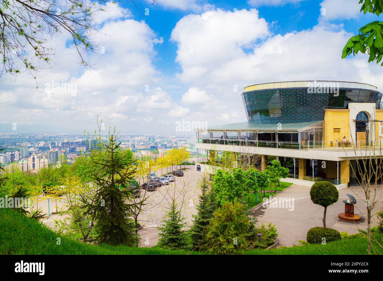 The famous view restaurant Abay on Mount Kok Tobe. Almaty, Kazakhstan ...