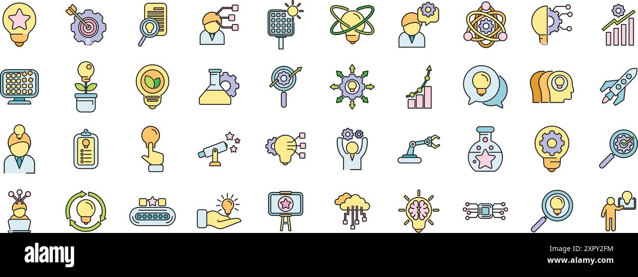 Commitment to innovation icons set outline vector. Passion integrity ...