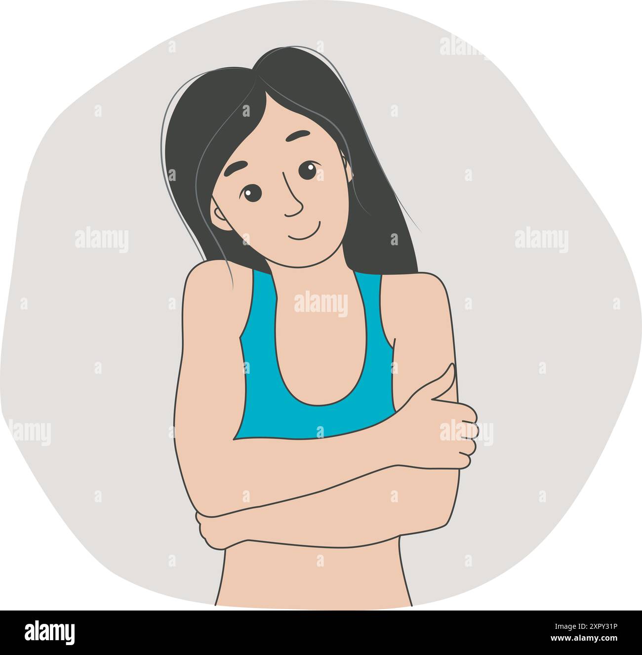 Young woman hugging herself. Concept of self-support, self-love and ...