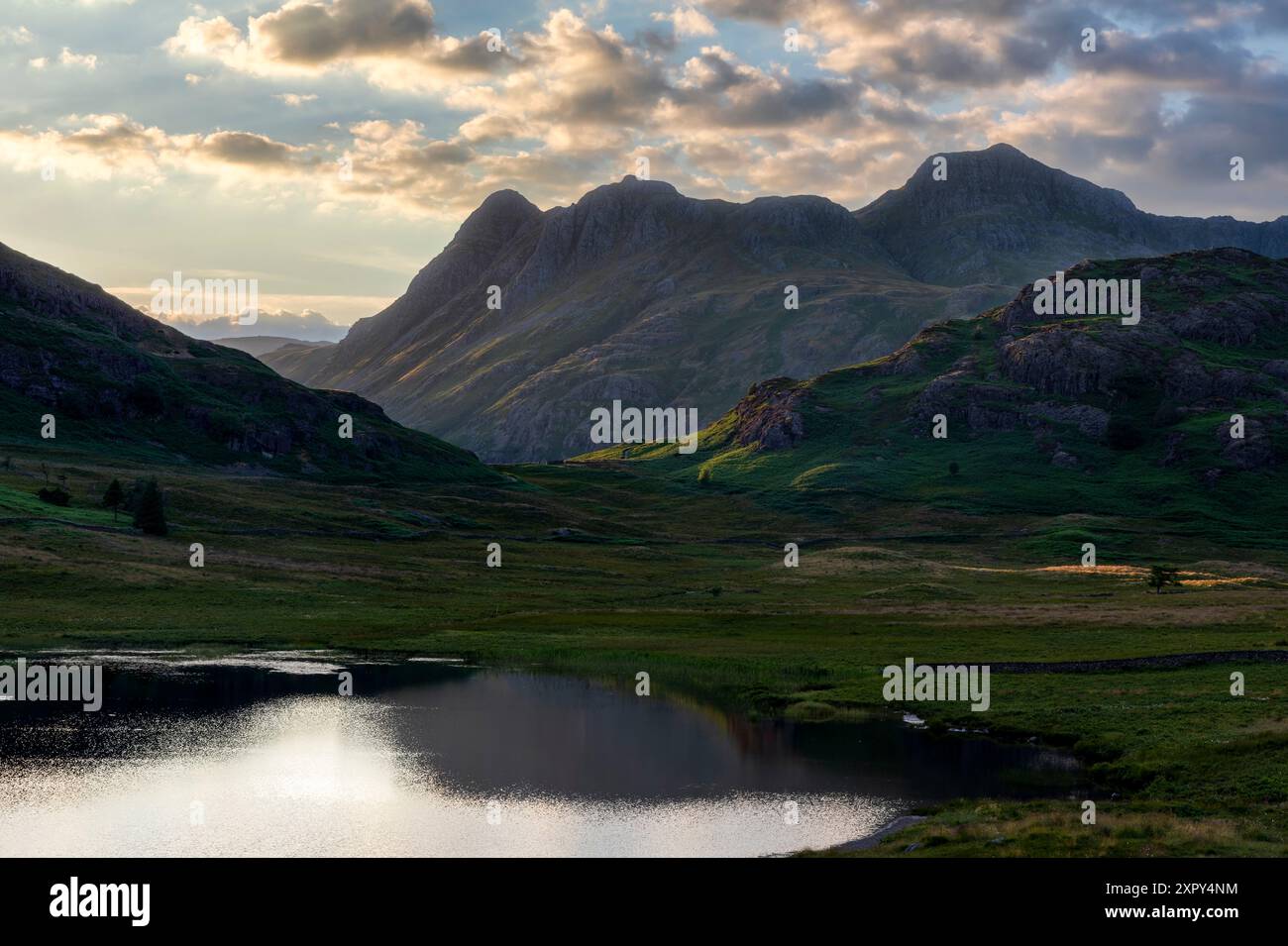 blea tarn lake district and the langdale pikes at sunset no people ...