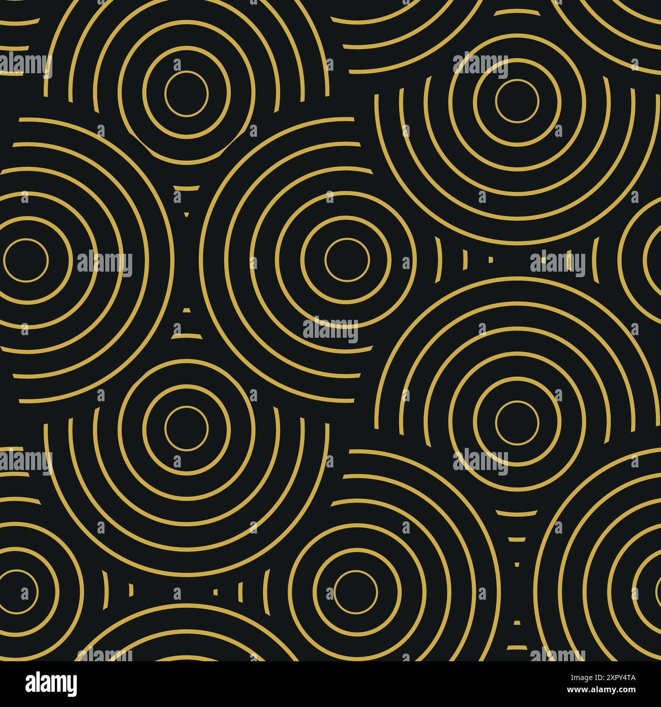 Art Deco Golden Overlapping circles in line art style seamless pattern ...