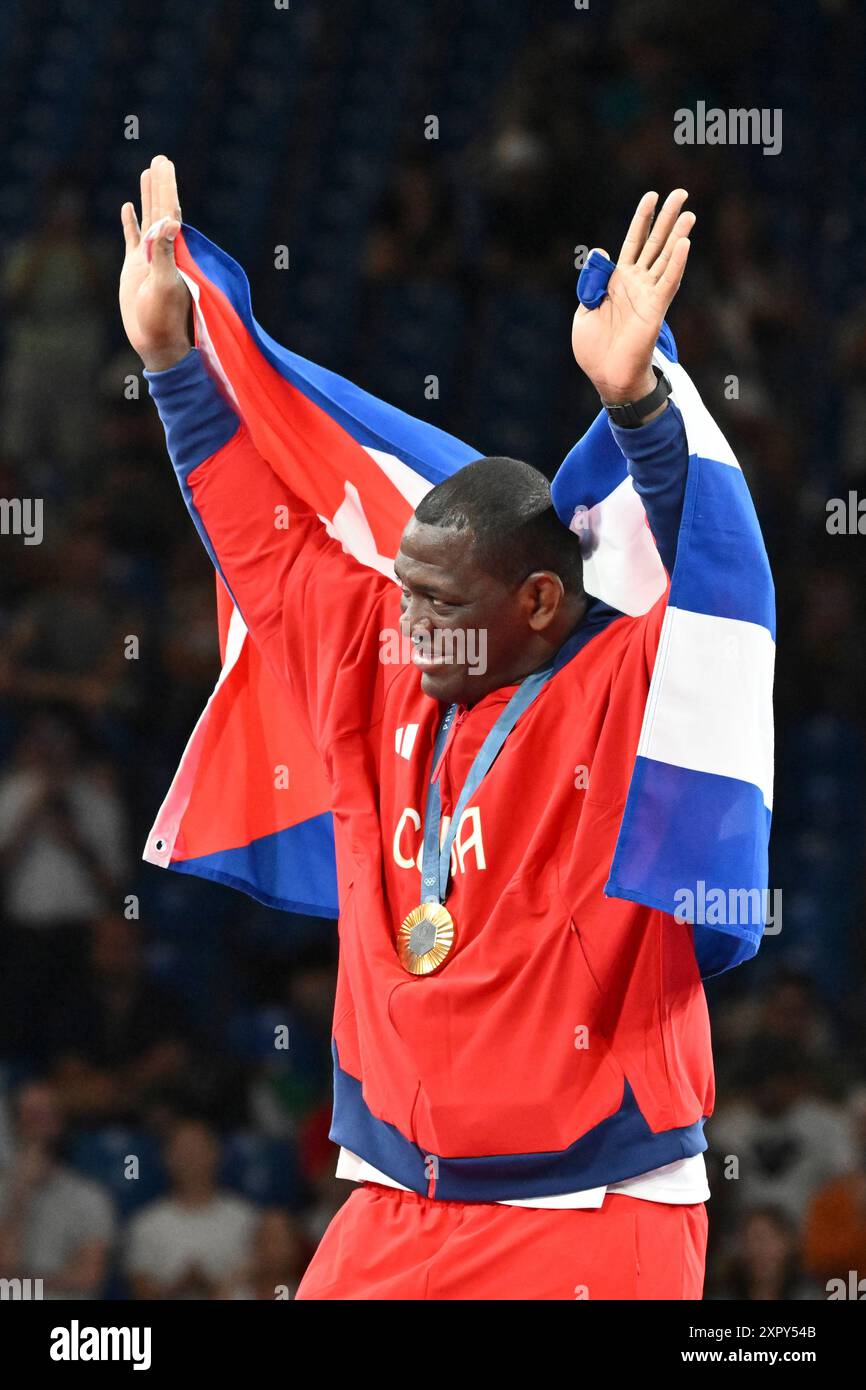 LOPEZ NUNEZ Mijain Cuba (CUB) gold medal after his last match, MGR 130 kg Wrestling at Champ-de ...
