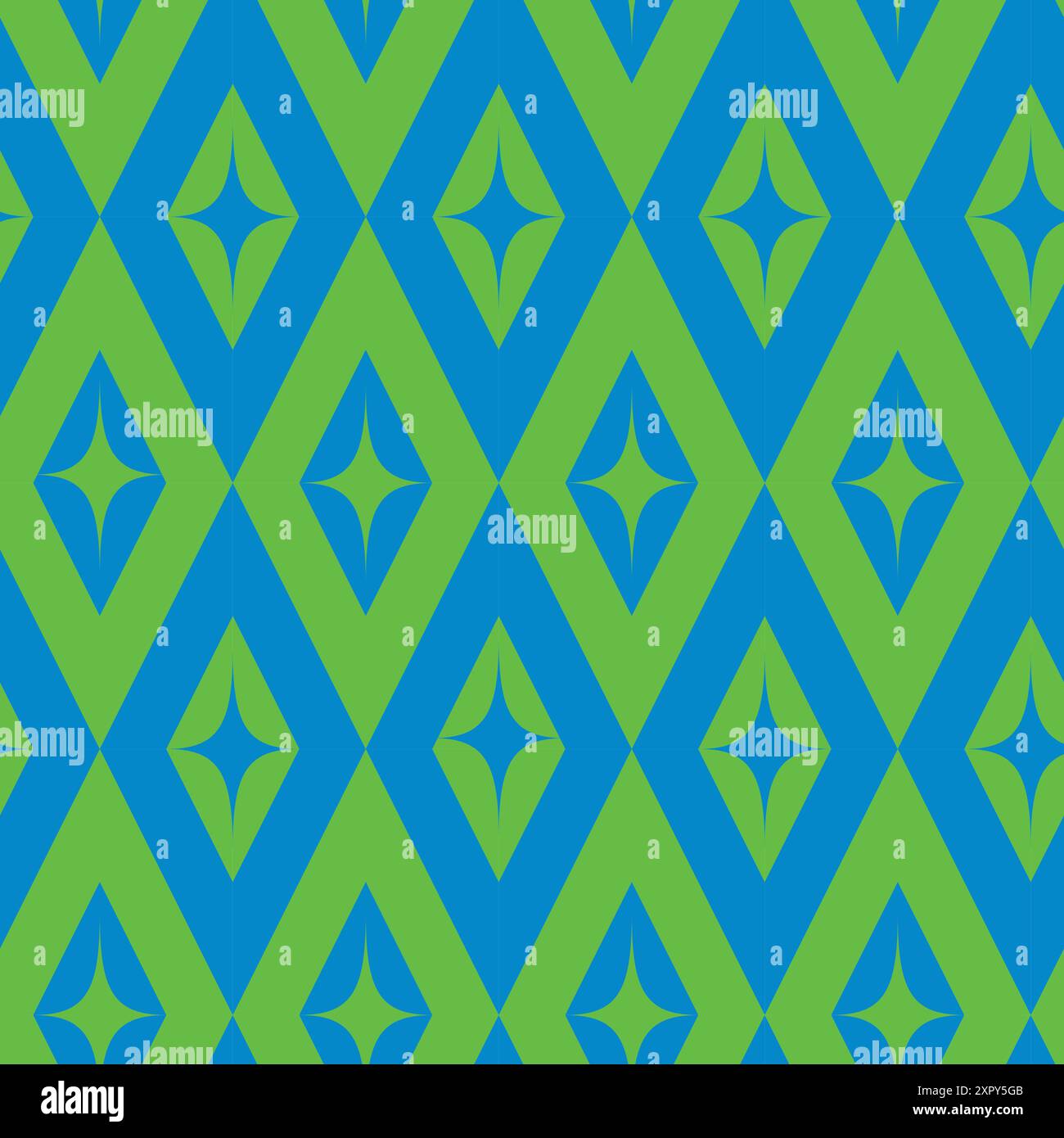 Mid Century starbursts on green and blue retro diamond shapes seamless ...
