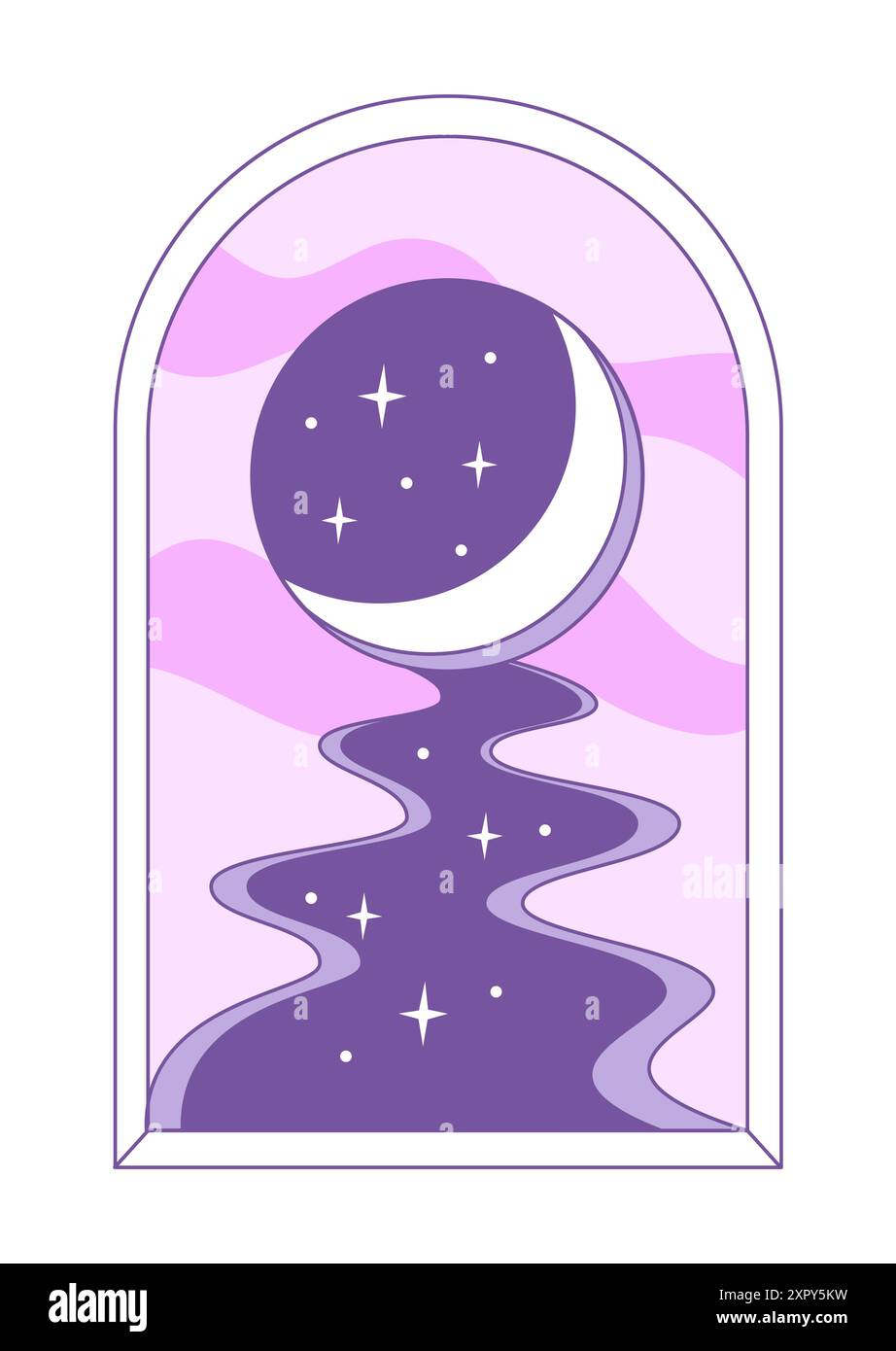 Surrealism poster abstract shapes, moon light and a flow in an arch ...