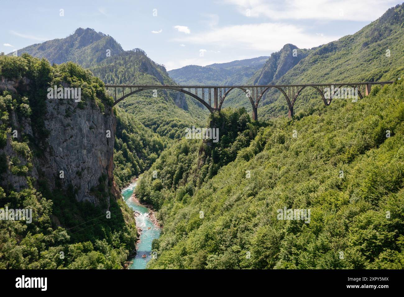 Aerial view on Djurdjevica arch bridge over the Tara River in northern ...