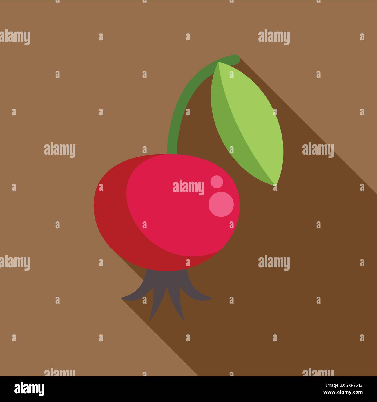 Red berry with stem and leaf hanging down, simple flat design with long ...