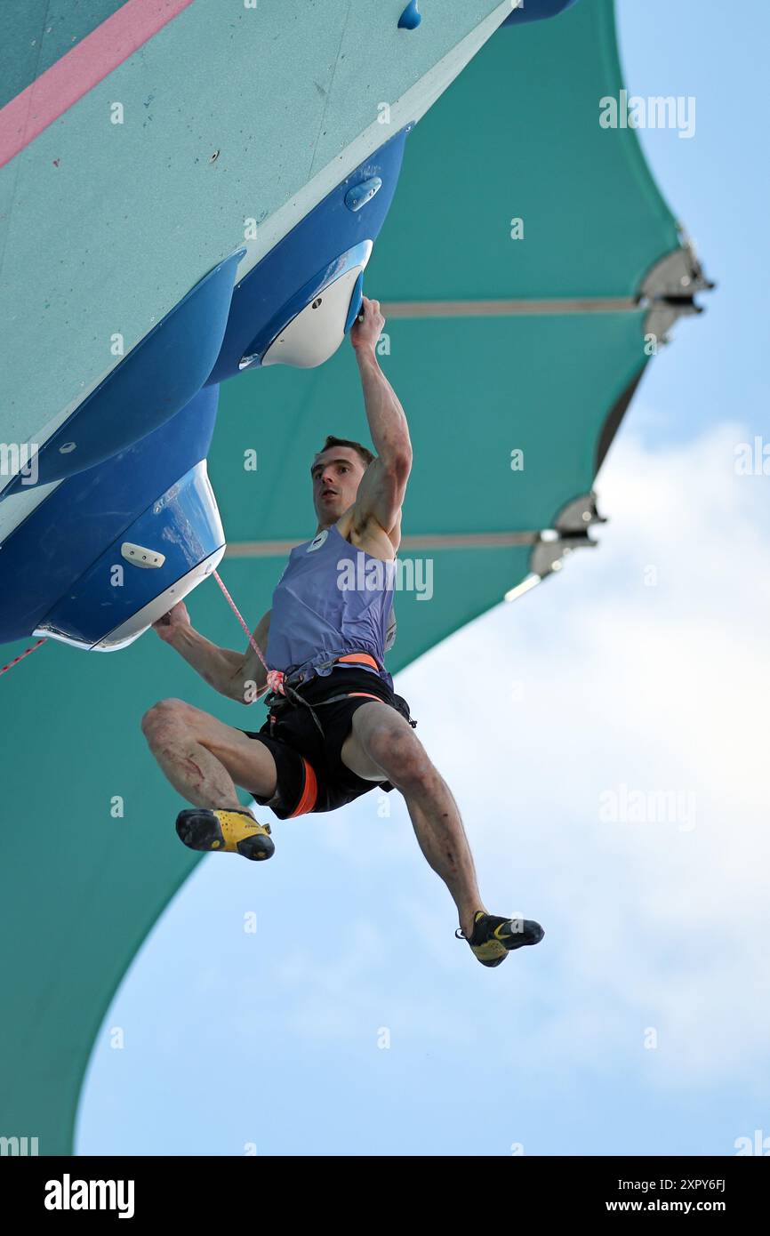 PARIS, FRANCE - AUGUST 07: Adam Ondra of of czech republic competes ...