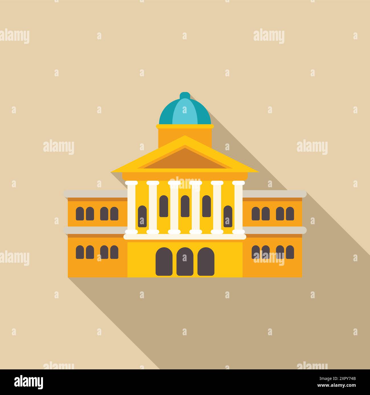 Government building with dome and columns is shown in flat design with ...