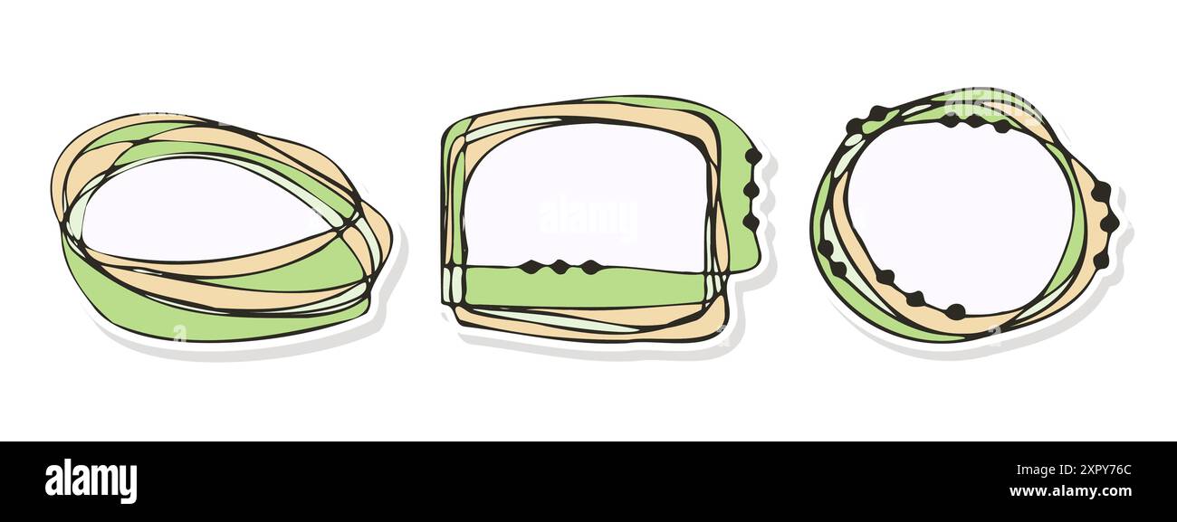 Stickers green set in doodle abstract style. Notebook labels, blank ...