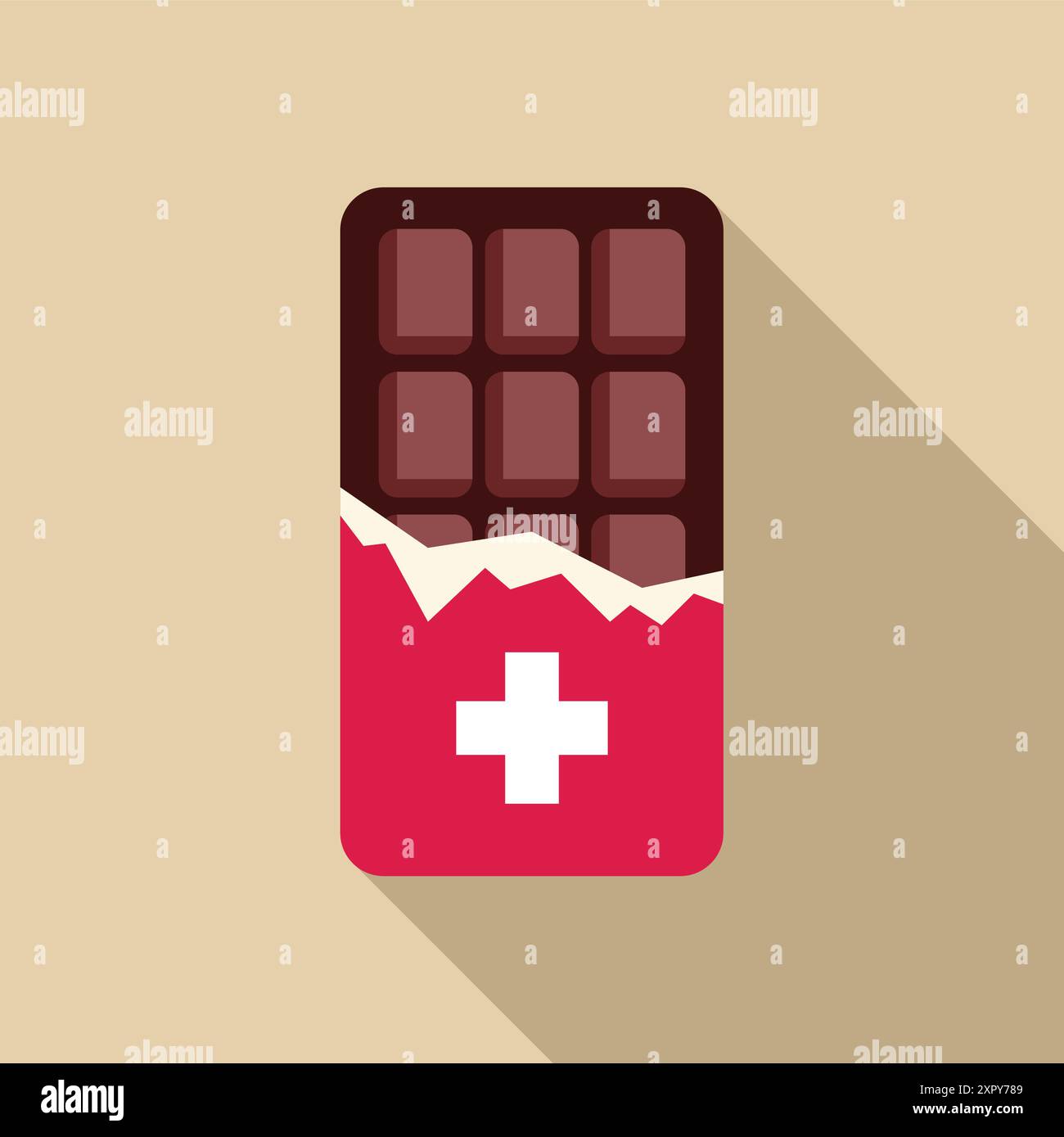 Chocolate bar is partially opened showing its squares with a swiss ...