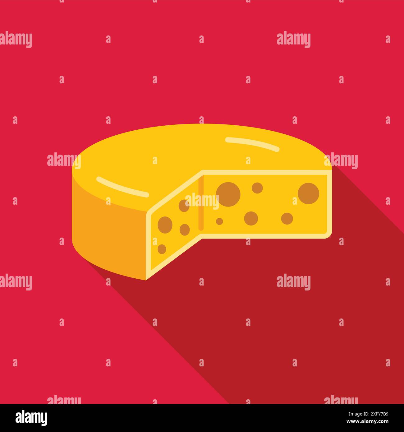 Simple colorful flat icon of a swiss cheese wheel with a slice cut out ...