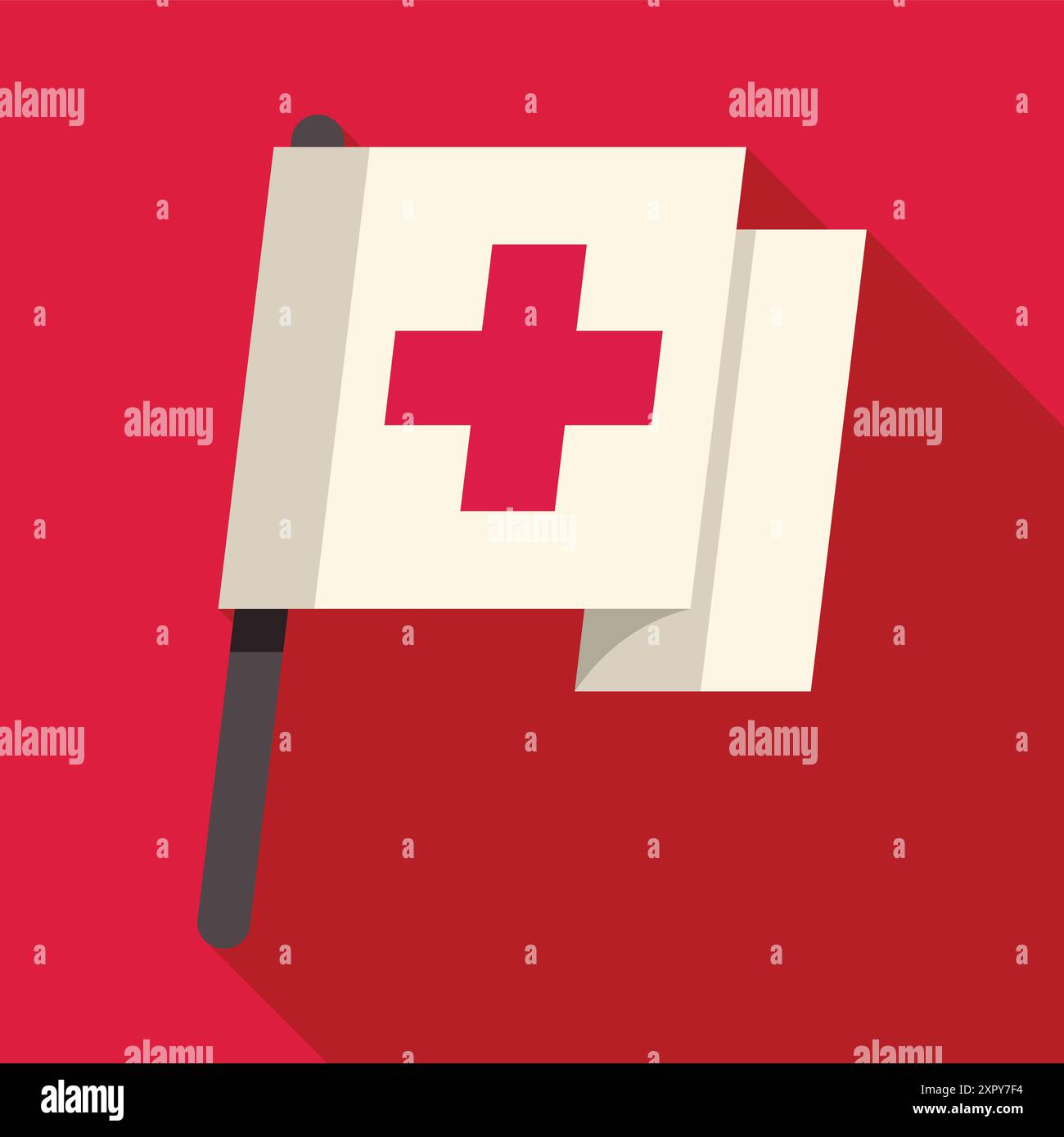 White flag with red cross symbol waving on red background Stock Vector ...