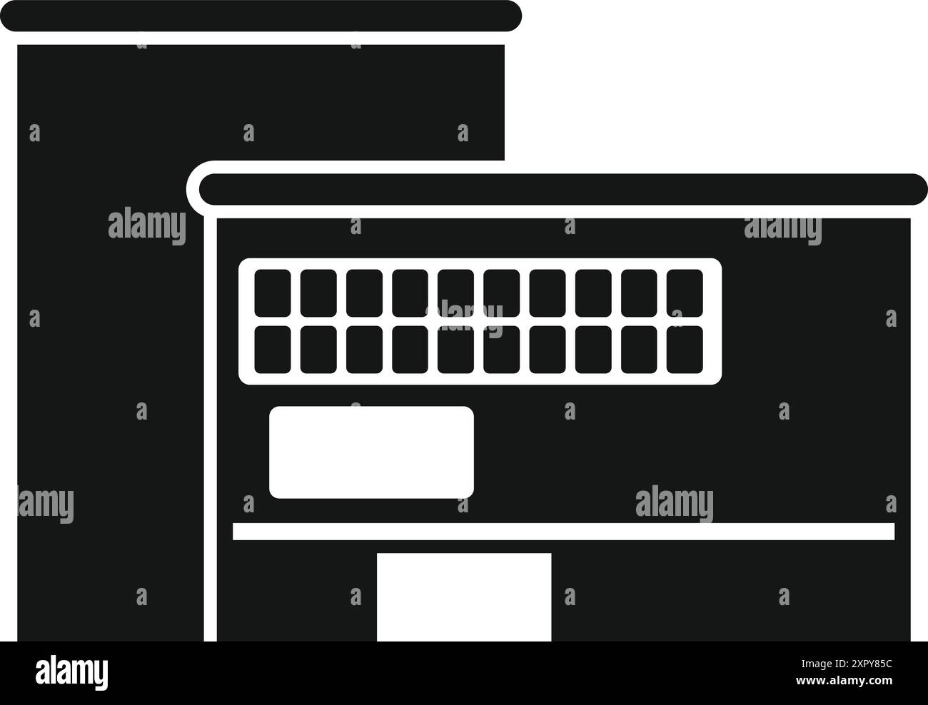 Simple icon of a factory building with pipes, representing ...