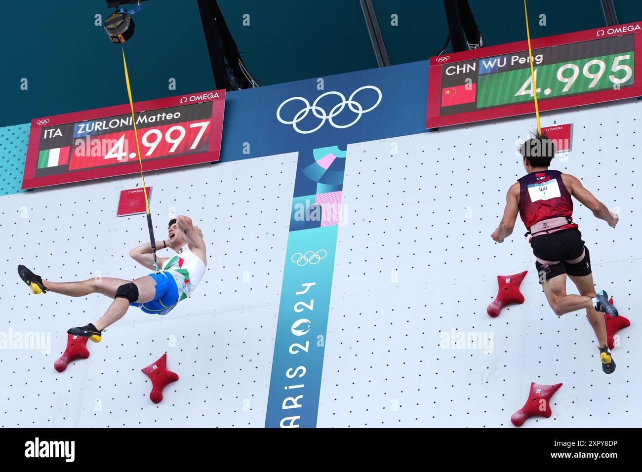 Matteo Zurloni of Italy loses the menÕs quarterfinal speed climbing at ...